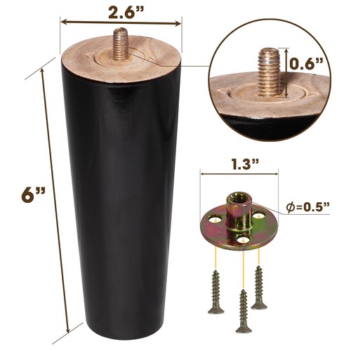 4 Pack 6 Inch Wooden Furniture Legs Replacement for Armchair Recliner ...