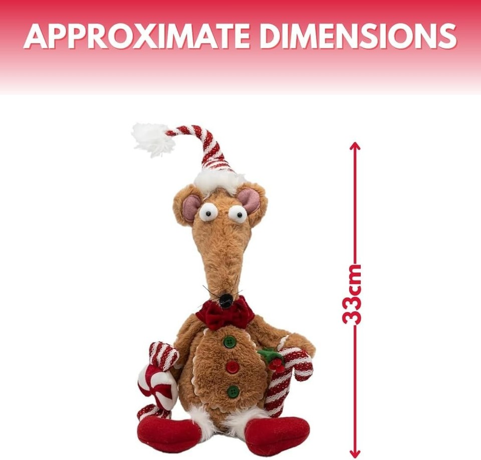 Christmas Gingerbread Rat Decoration Soft Plush 48cm Xmas Seated ...