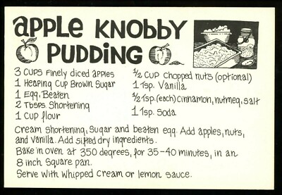 Recipe postcard WW Halifax Nova Scotia Canada, Apple Knobby Pudding | eBay