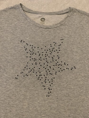 Total Girl Shirt Beaded Star Top Girls XL 16 Gray White Short Sleeve ...