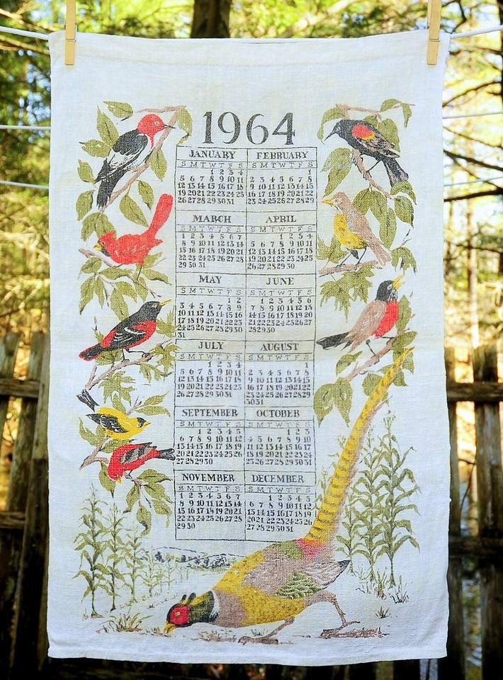 VTG 1964 Garden Songbird & Pheasant Calendar Tea Towel Birthday ...
