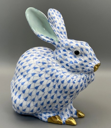 Herend - Bunny / Rabbit Sitting - Blue Fishnet ($630) | eBay