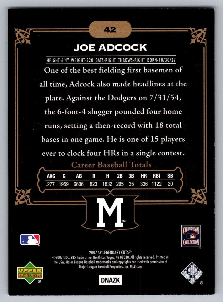 2007 SP Legendary Cuts #42 Joe Adcock | eBay
