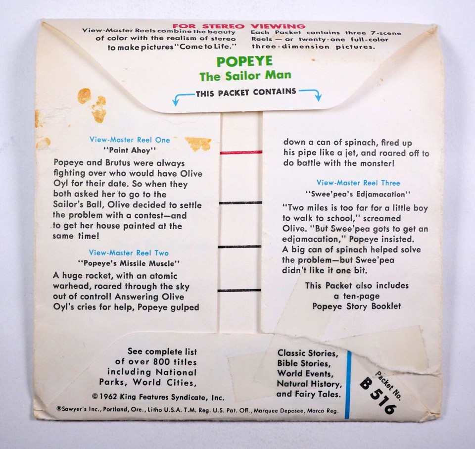 View-Master Popeye The Sailor Man- 2 reel packet B516 | eBay