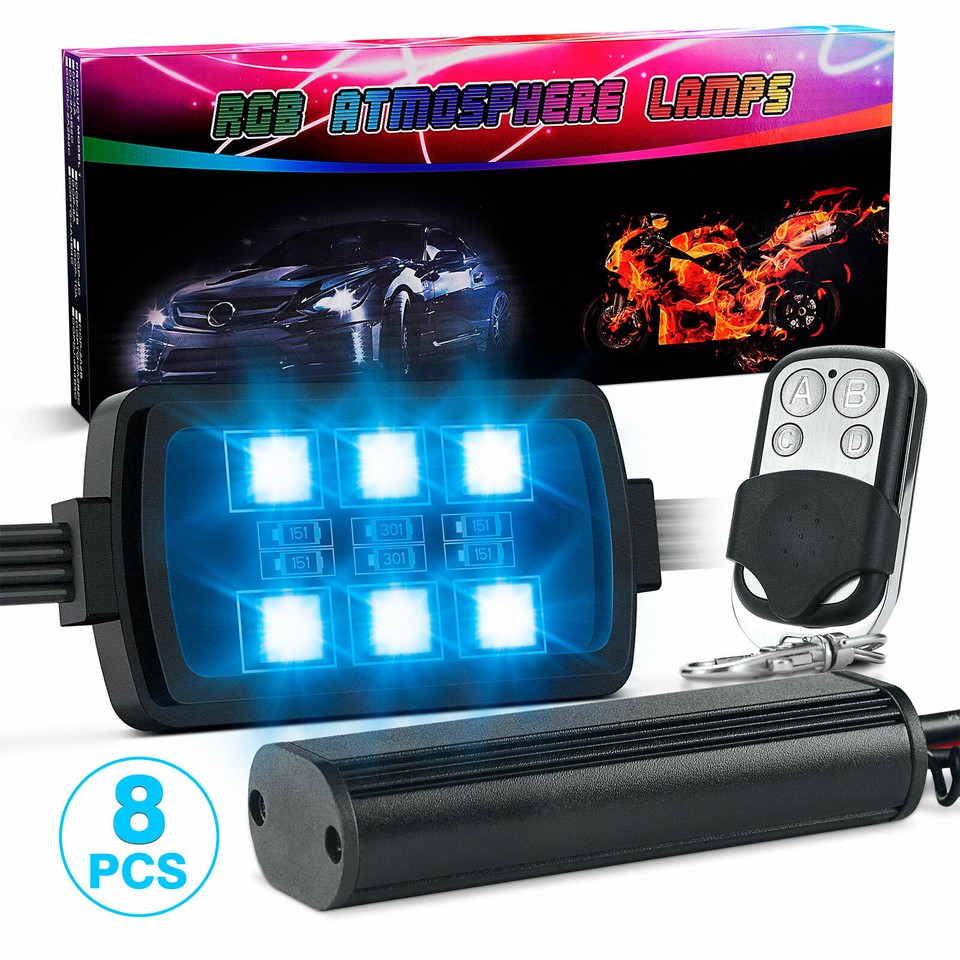 8 Pods RGB Motorcycle LED Lights Multi-Color Underglow LED Kit Remote ...