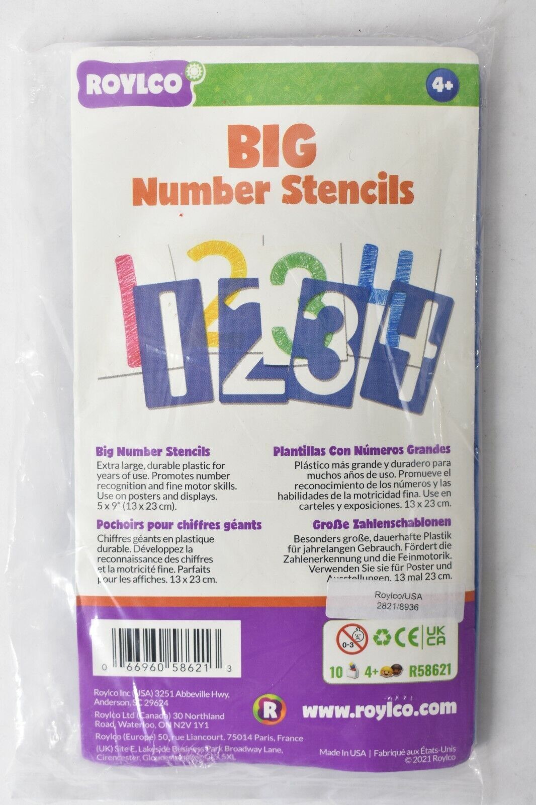 Roylco Big Number Stencils 5" x 9" Learning Writing Numbers Fun 10 ...