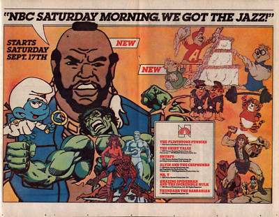 1983 NBC Saturday Morning Cartoons Promo 2 PG PRINT AD - MR T SMURFS ...