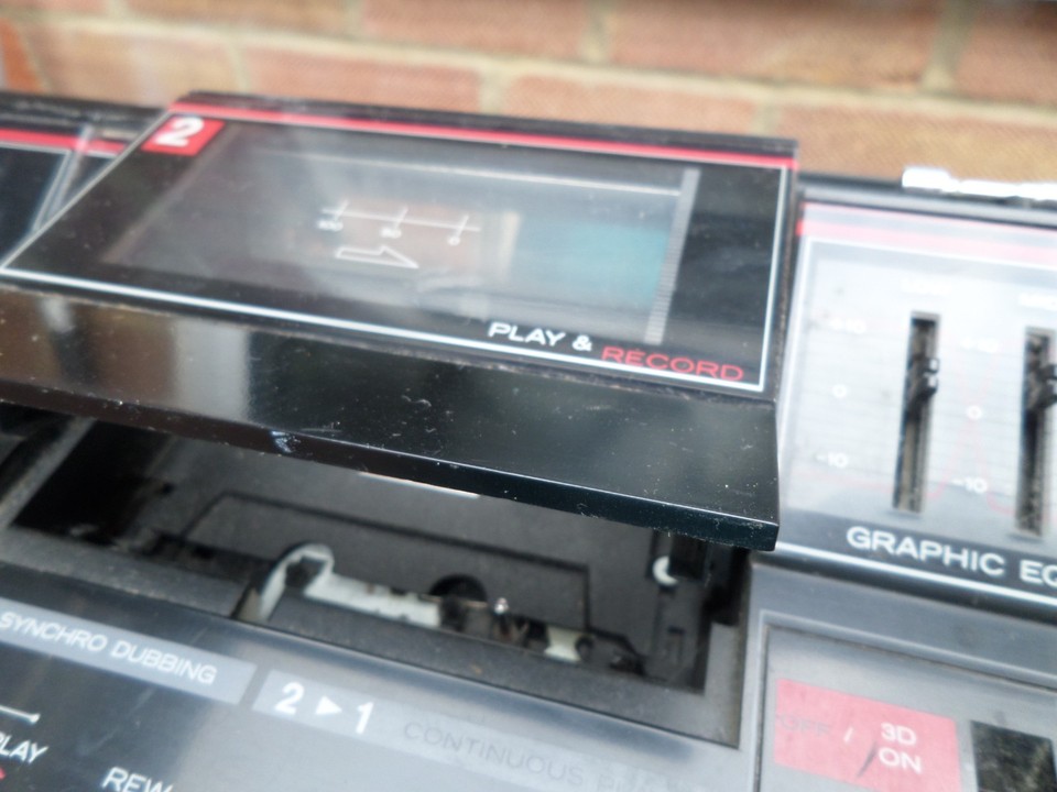 Hitachi TRK 3D8E 3D Super Woofer Boom Box Retro Double Deck 1980's Prop ...