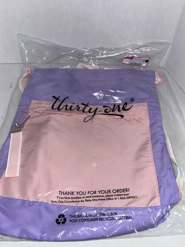 Thirty One Essential Cinch Backpack in Rose Pink & Purple Colorblock ...