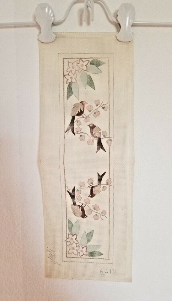 Hand Painted Needlepoint Eyeglass Case Canvas Birds & Flowers Signed ...