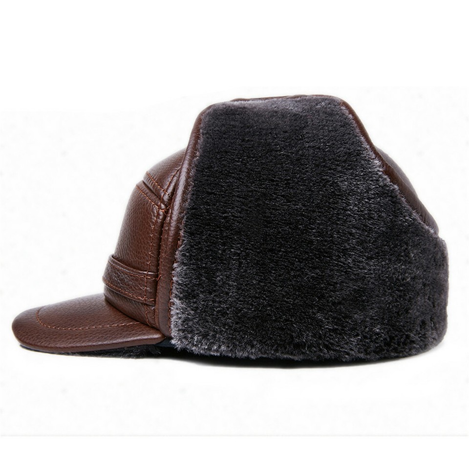 Men's Genuine Leather Winter Warm Trapper Warm Hat Baseball Cap Outdoor ...