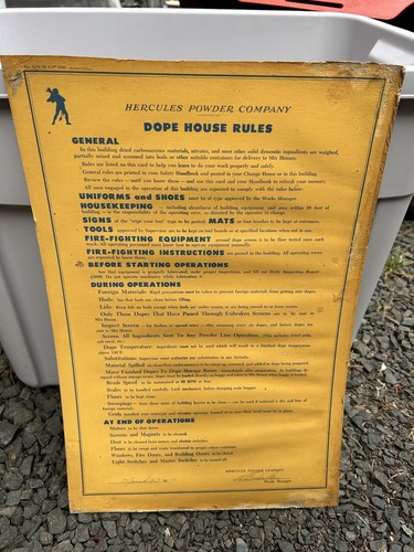 Vintage Hercules Powder Company Dope House Rules Sign 1968 Authentic ...