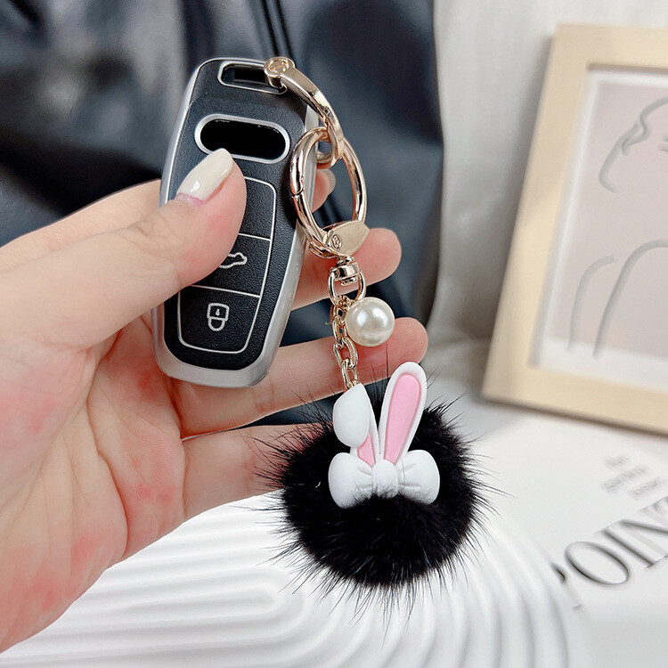 Charming Plush Ferret Rabbit Ear Keychain For Girls Zinc Alloy Material ...