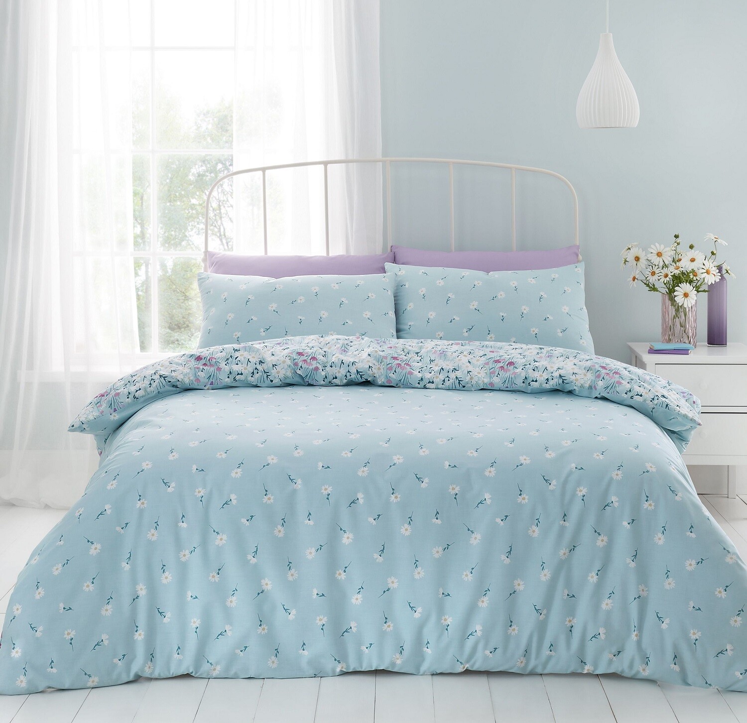 Catherine Lansfield Daisy Meadow Duvet Cover King Bed Quilt Bedding Set ...