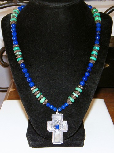 Native American Sterling Silver D LUCAS CROSS PENDANT LAPIS & TURQUOISE ...