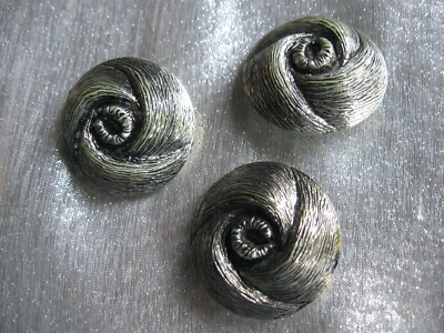 3 LARGE VINTAGE METAL SILVER TONE SWIRLED DOMED BUTTONS 1 3/8" ACROSS ...