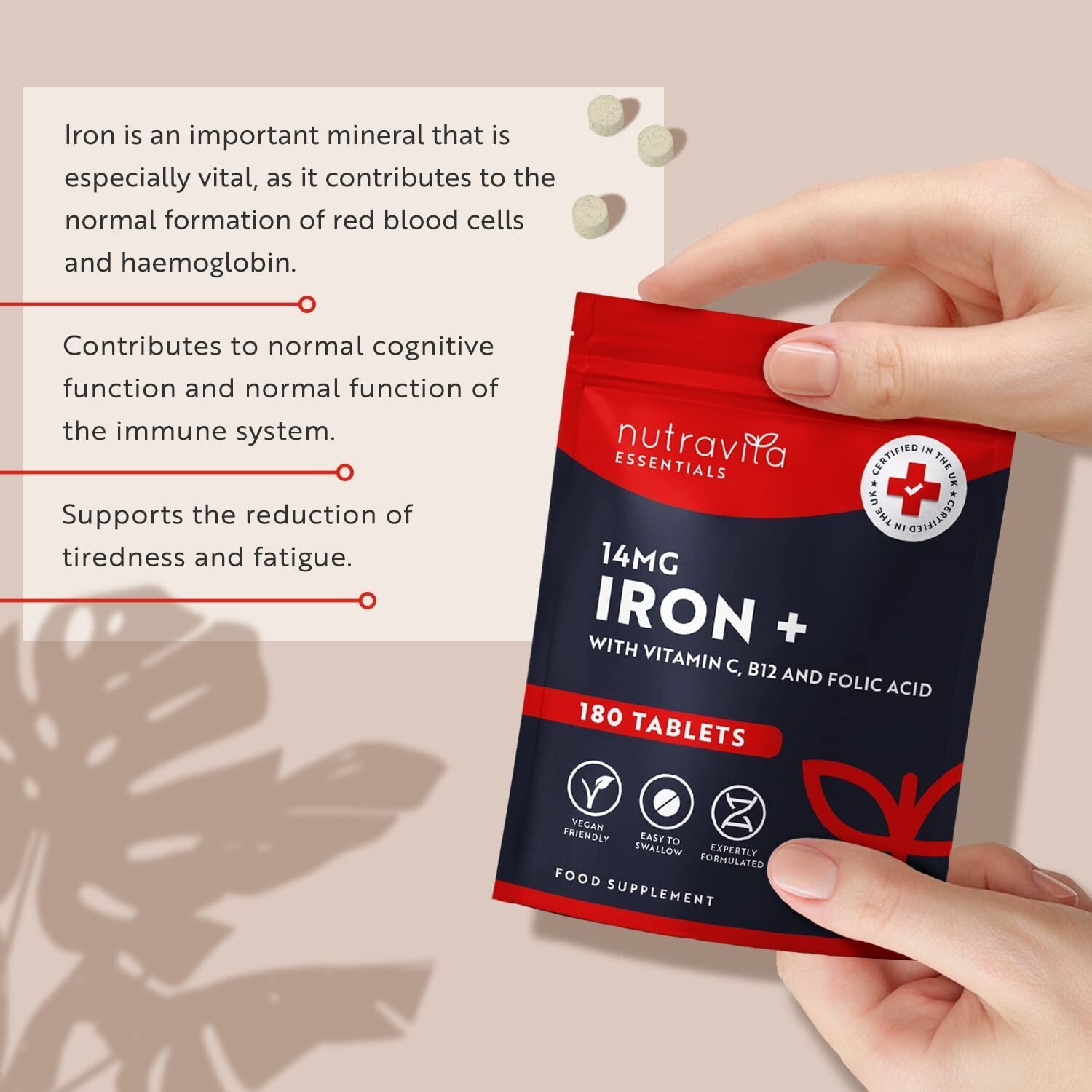 Iron Tablets 14mg x 180 Vegan Tablets - High Strength Energy Anaemic ...