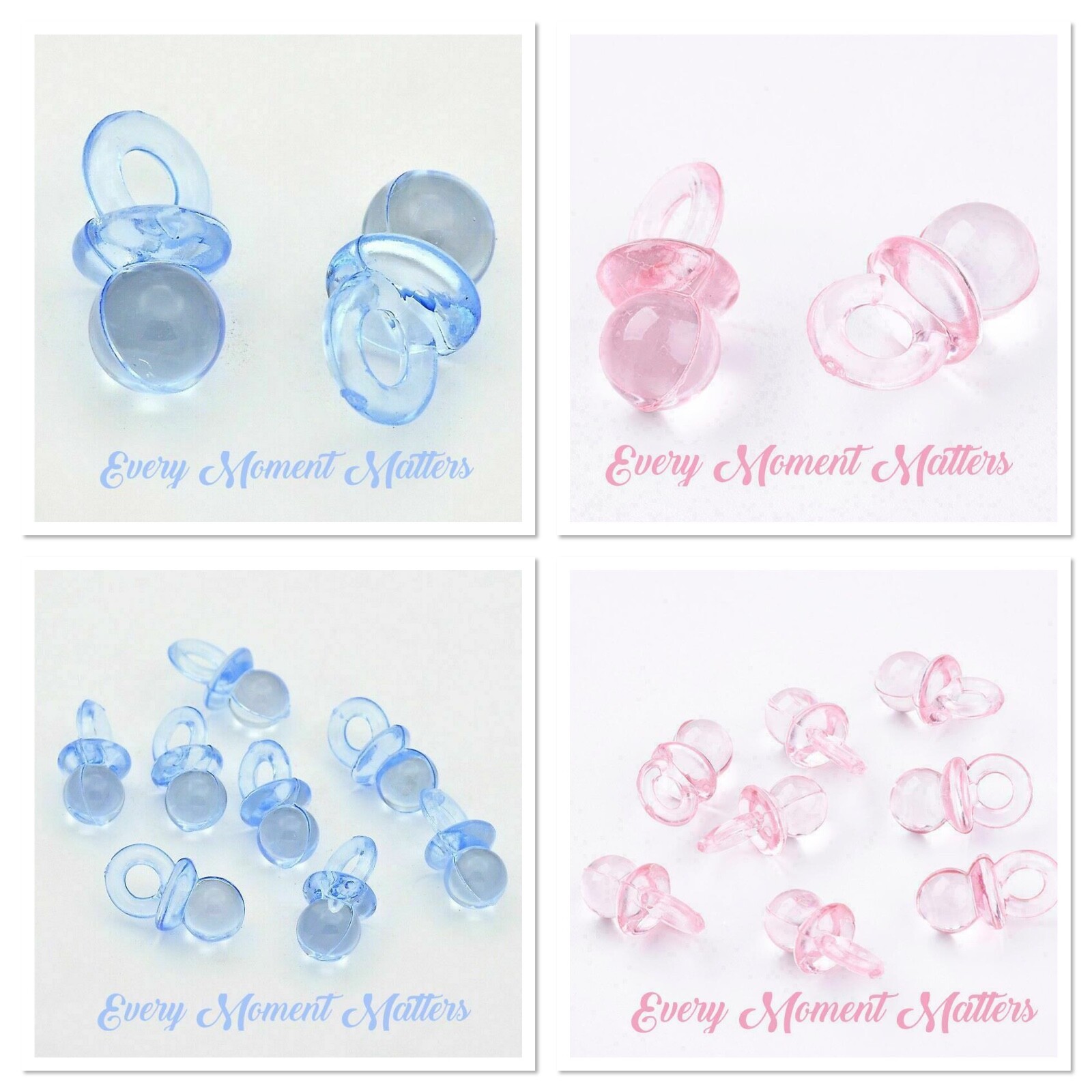 50 x ACRYLIC BABY DUMMY PACIFIER 3D BLUE PINK CLEAR MIXED COLOURS ...