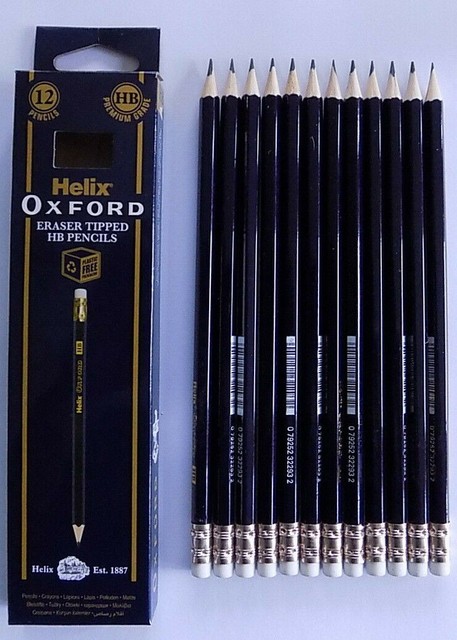 12 Helix Oxford HB Pencils Premium Grade Graphite Lead Rubber Eraser ...