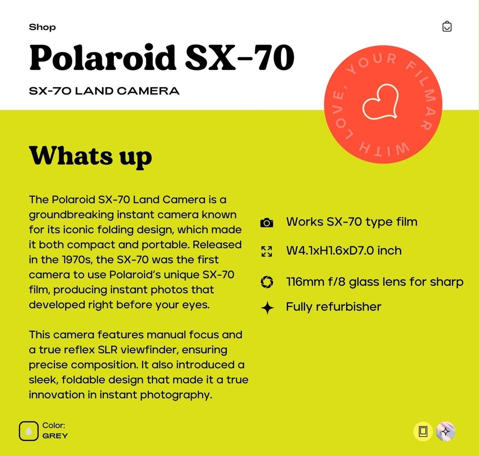 Polaroid SX-70 Land Camera -Vintage Folding Instant SLR Camera with ...