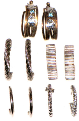 Lot Of 5 Stud Earrings Sliver Plated Gold Tone Faux Gems Hook Round ...