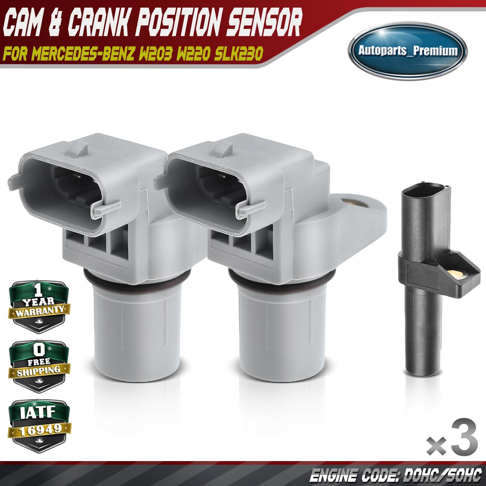 2x Camshaft & 1x Crankshaft Position Sensor for Mercedes-Benz W203 W220 ...