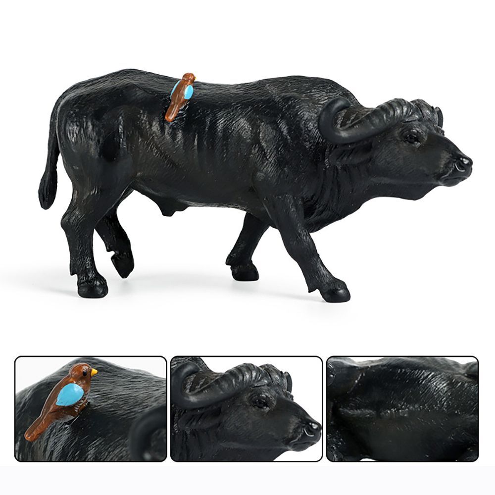 Black Buffalo Models Simulation Wildlife Bird On Cattle Figurines Wild ...