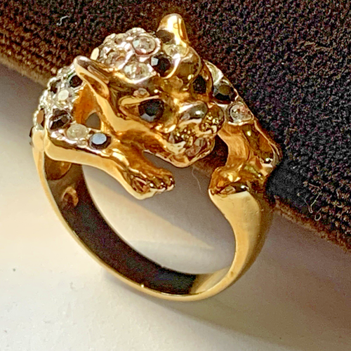 Leopard Jaguar Cat Cocktail Wrap Ring size 5 Gold Tone w rhinestones ...