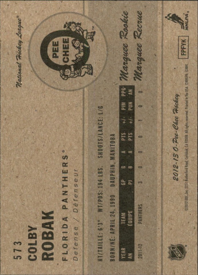 2012-13 (PANTHERS) O-Pee-Chee Retro #573 Colby Robak | eBay