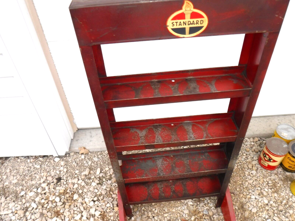 STANDARD OIL DISPLAY RACK W/ QUART SIZE MOTOR OIL CANS GAS STATION ...