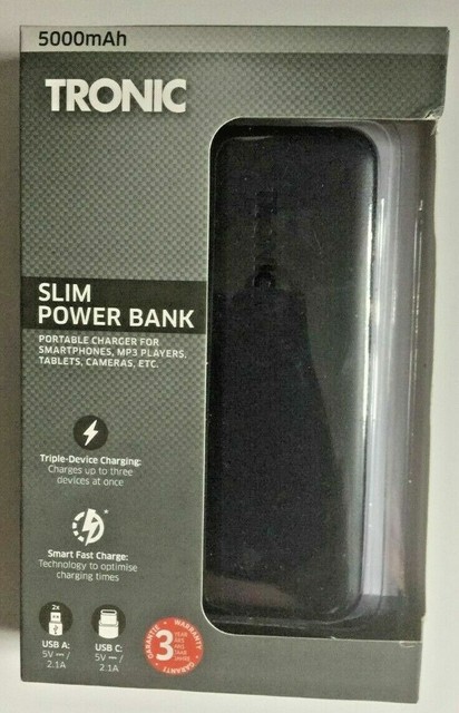 TRONIC SLIM POWER BANK 5000mAh Black. Triple device charging . post for ...