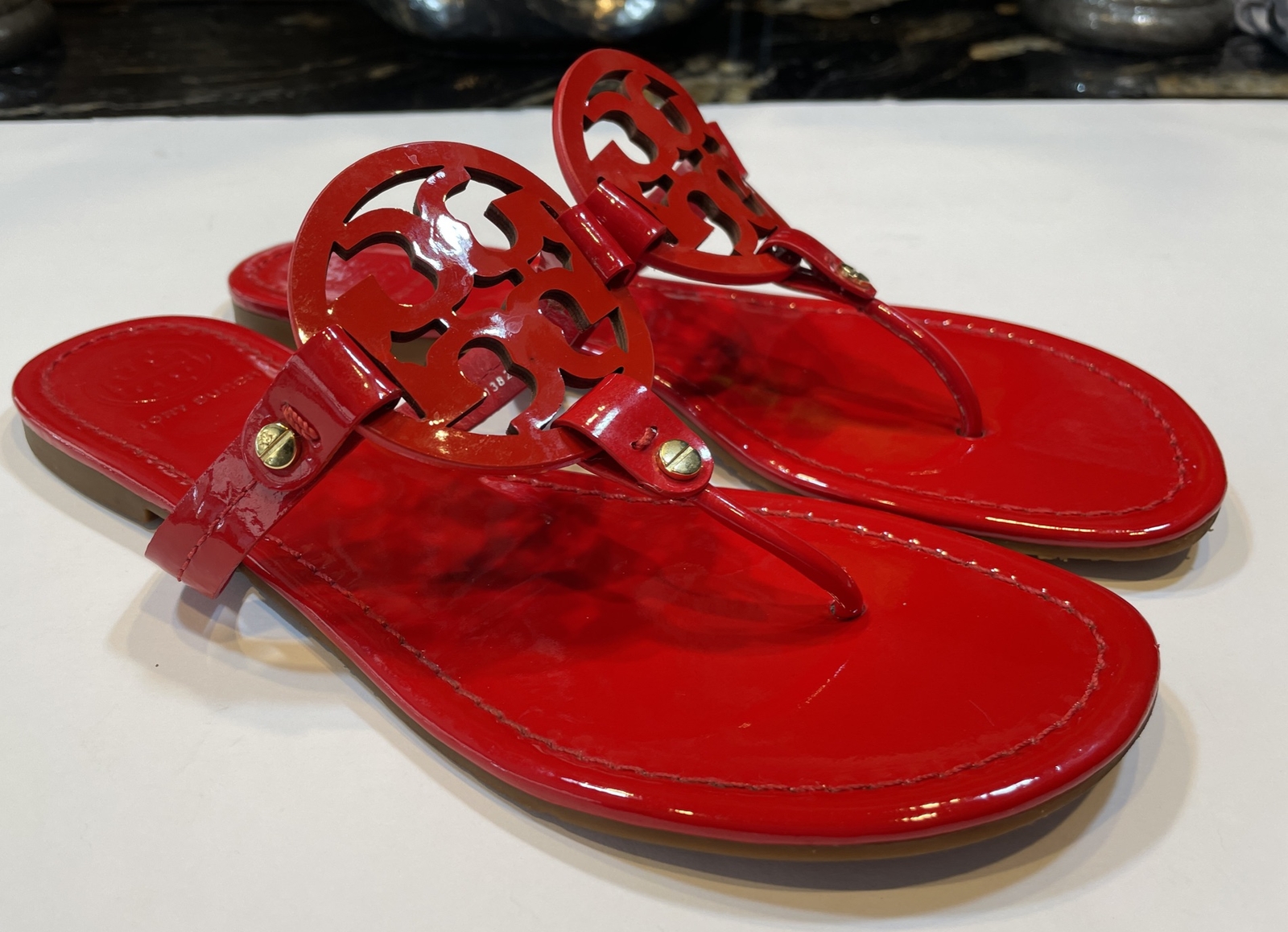 Tory Burch Miller Red Patent Leather Sandals Sz 8 M - Gem