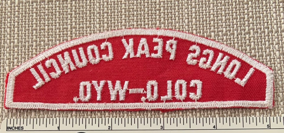 Vintage LONGS PEAK COUNCIL Boy Scout Red & White Uniform Strip PATCH RWS CO WY | eBay