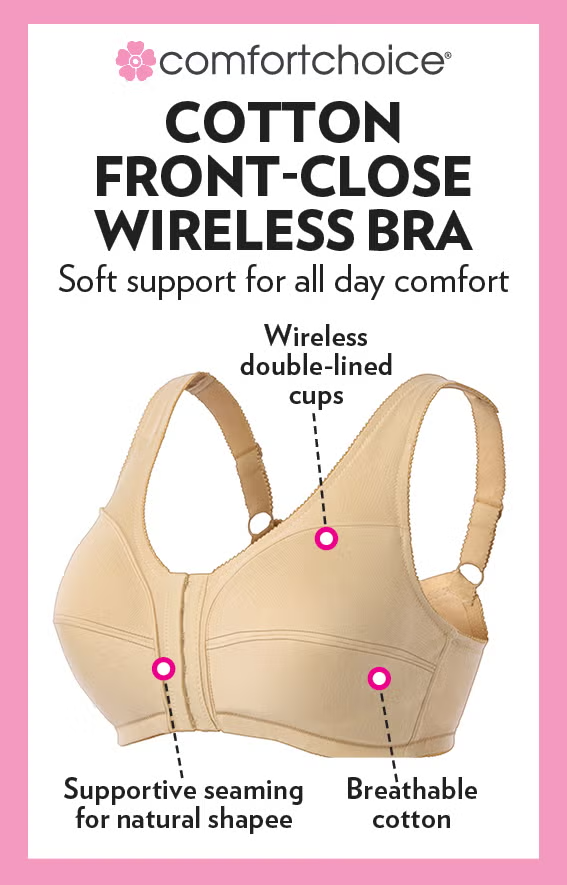 Comfort Choice Plus Size Front-Close Wireless Bra, White 46G | eBay