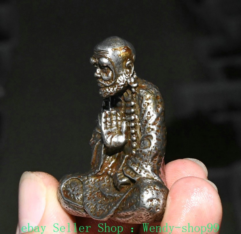 2" Old Chinese Sky Iron Sit Arhat Damo Bodhidharma Dharma Buddha ...