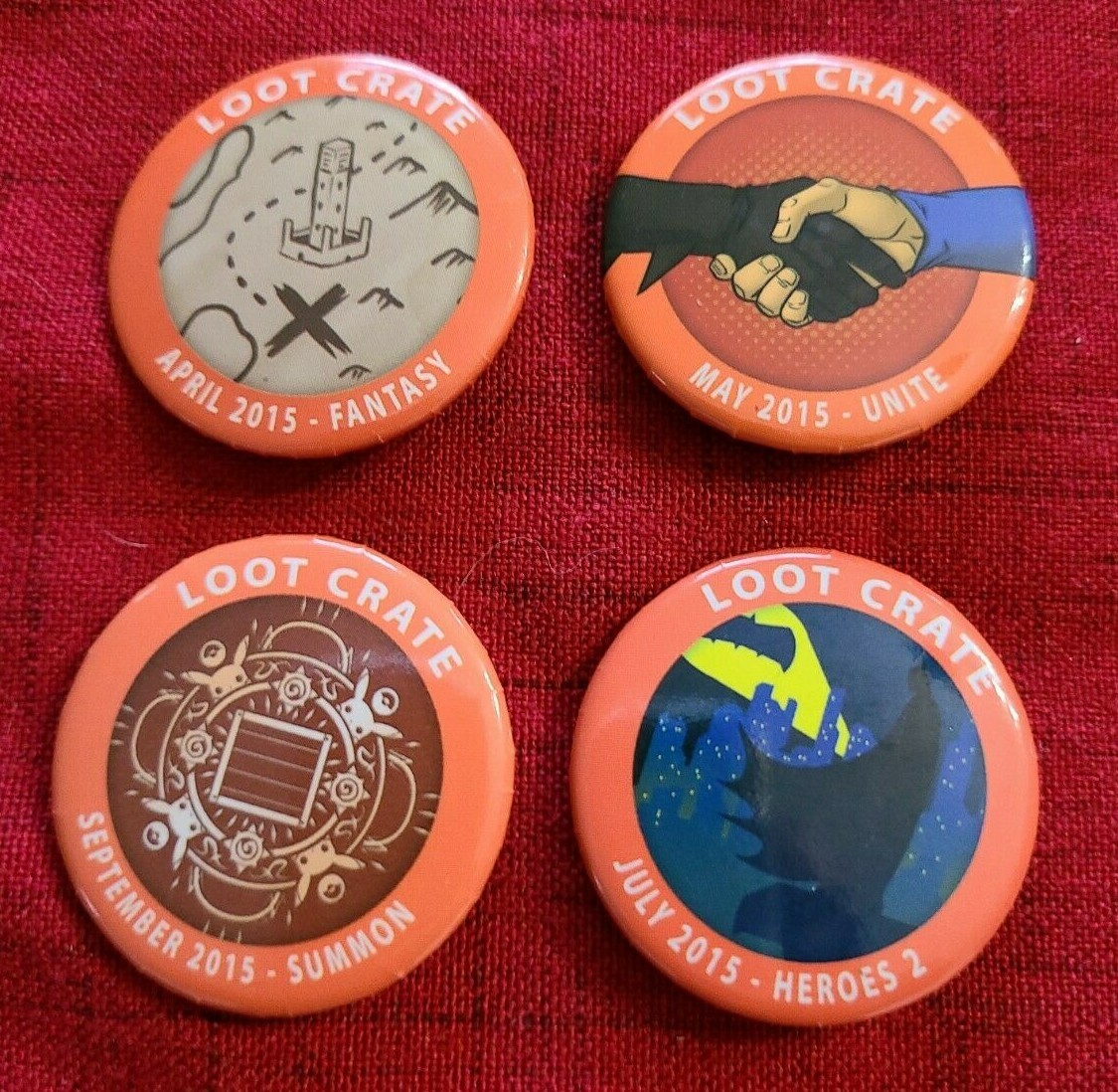 4pc Lot - 2015 Loot Crate 1.5" Buttons - Fantasy - Unite - Summon ...