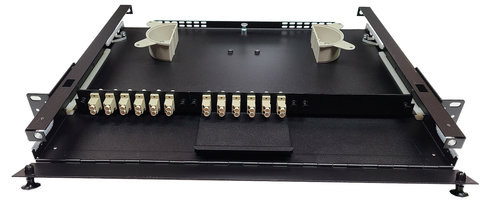 24 Fiber 1RU Rack Mount FDP Patch Only w/ 12 LC OM1 62.5 Beige Duplex ...