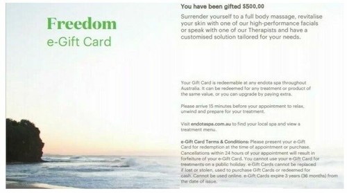 $500 Endota Spa Freedom Gift Card Voucher - Digital Delivery (3 YEAR ...