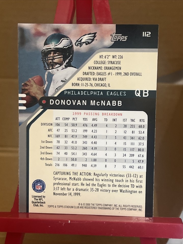 2000 Topps Stadium Club #112 Donovan McNabb Philadelphia Eagles ...