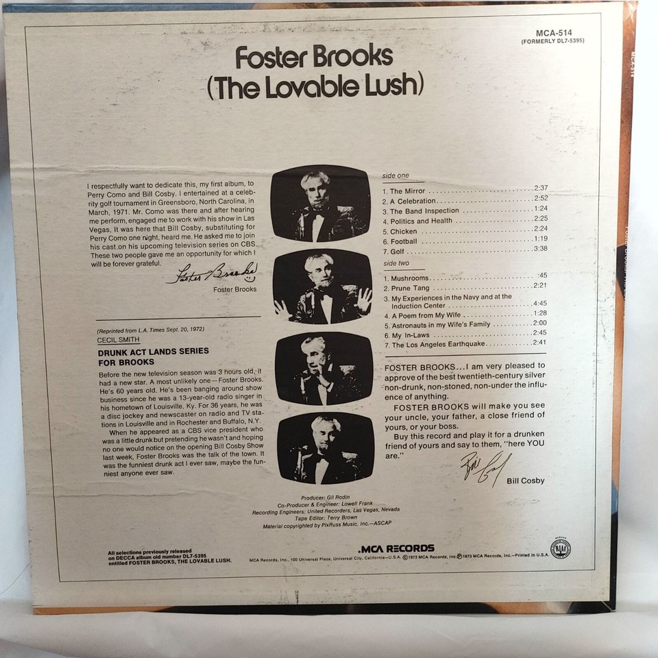 Vintage Foster Brooks – The Lovable Lush LP Vinyl Record [MCA-514] 1973 ...