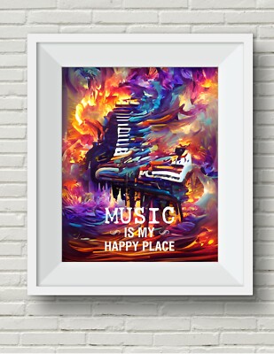"Music is My Happy Place" PIANO Music ABSTRACT Colorful Wall Art Print ...