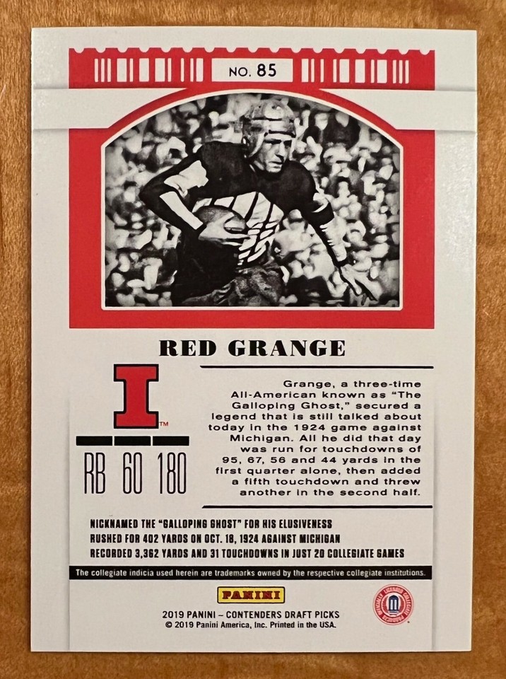 Red Grange - 2019 Panini Contenders Draft Picks #85 Chicago Bears ...