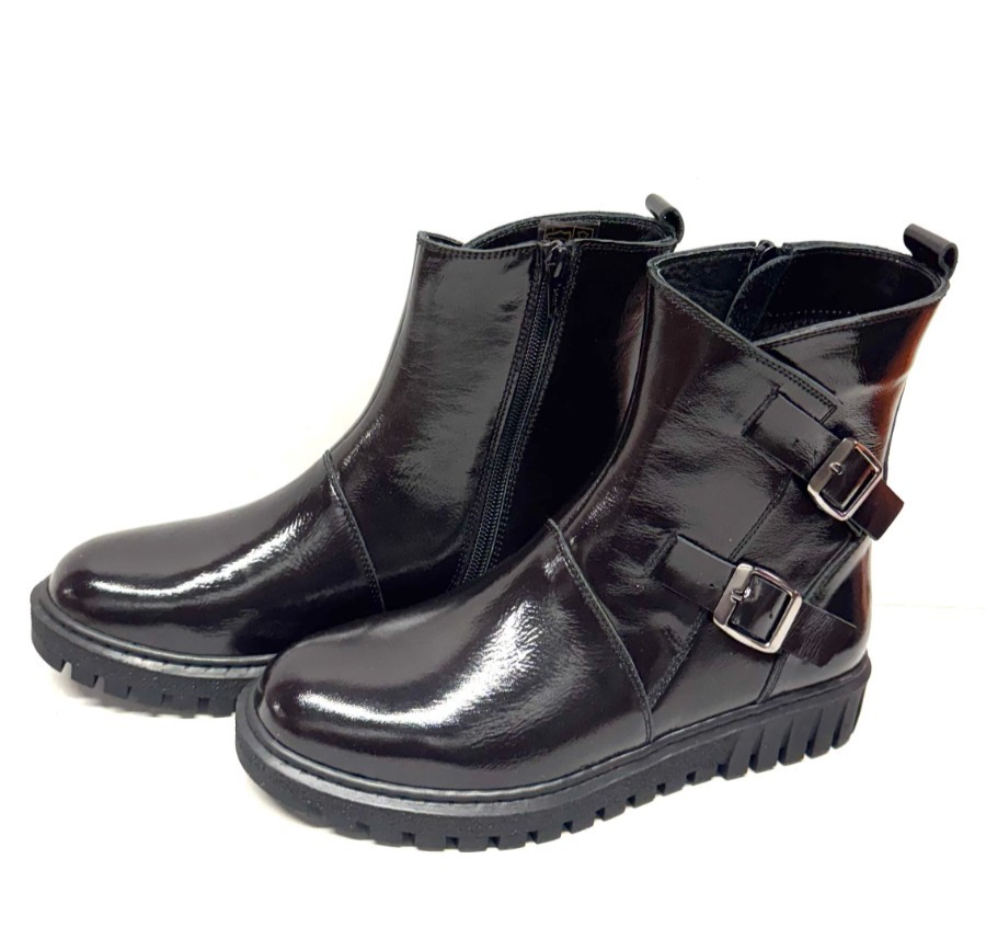 MIZ MOOZ PATENT LEATHER BOOTS SIDE FULL ZIP & BUCKLE BLACK 37EU / 7US ...