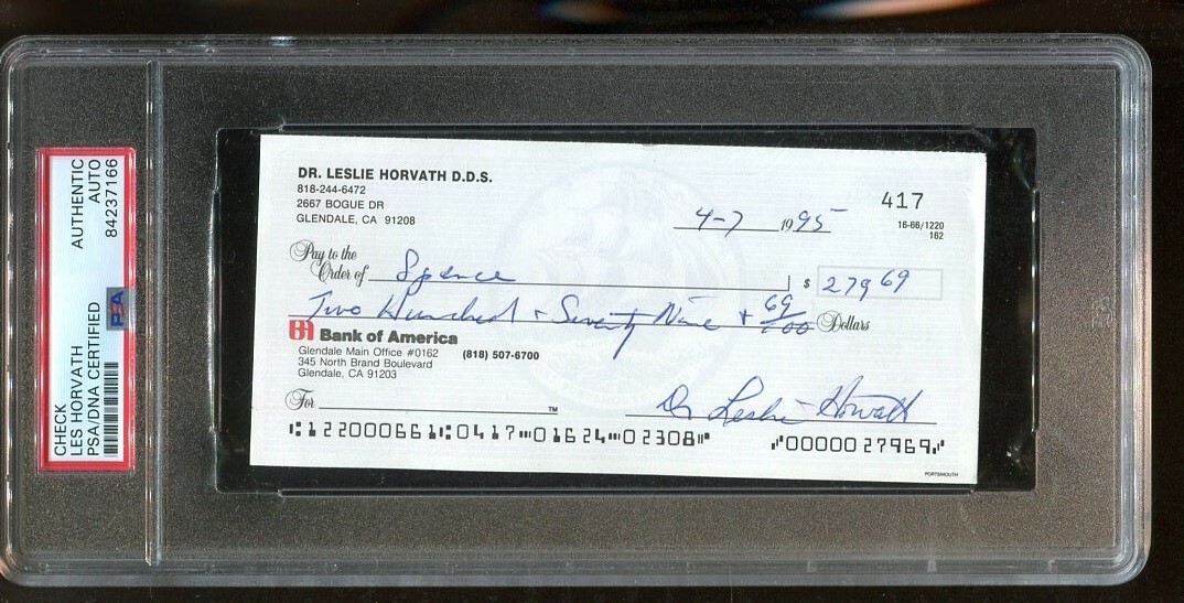 Les Horvath Signed Bank Check Autographed Heisman Ohio State PSA/DNA ...