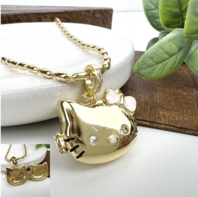 Hello Kitty Locket Necklace 18K Gold Plated with 18in Chain | eBay