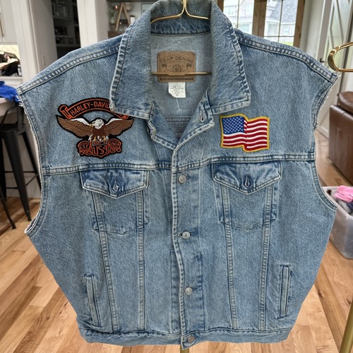 Harley Davidson Multi-patch Denim Sleeveless Jacket Gap Made In USA XL ...