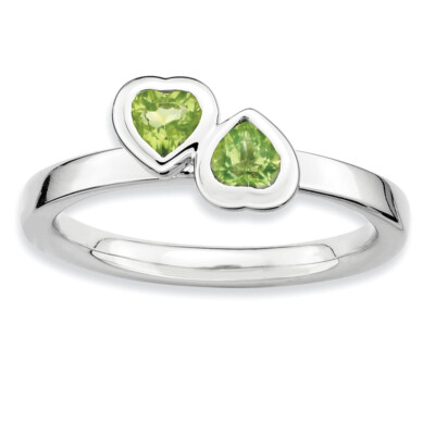 Lex & Lu Sterling Silver Stackable Expressions Peridot Double Heart ...