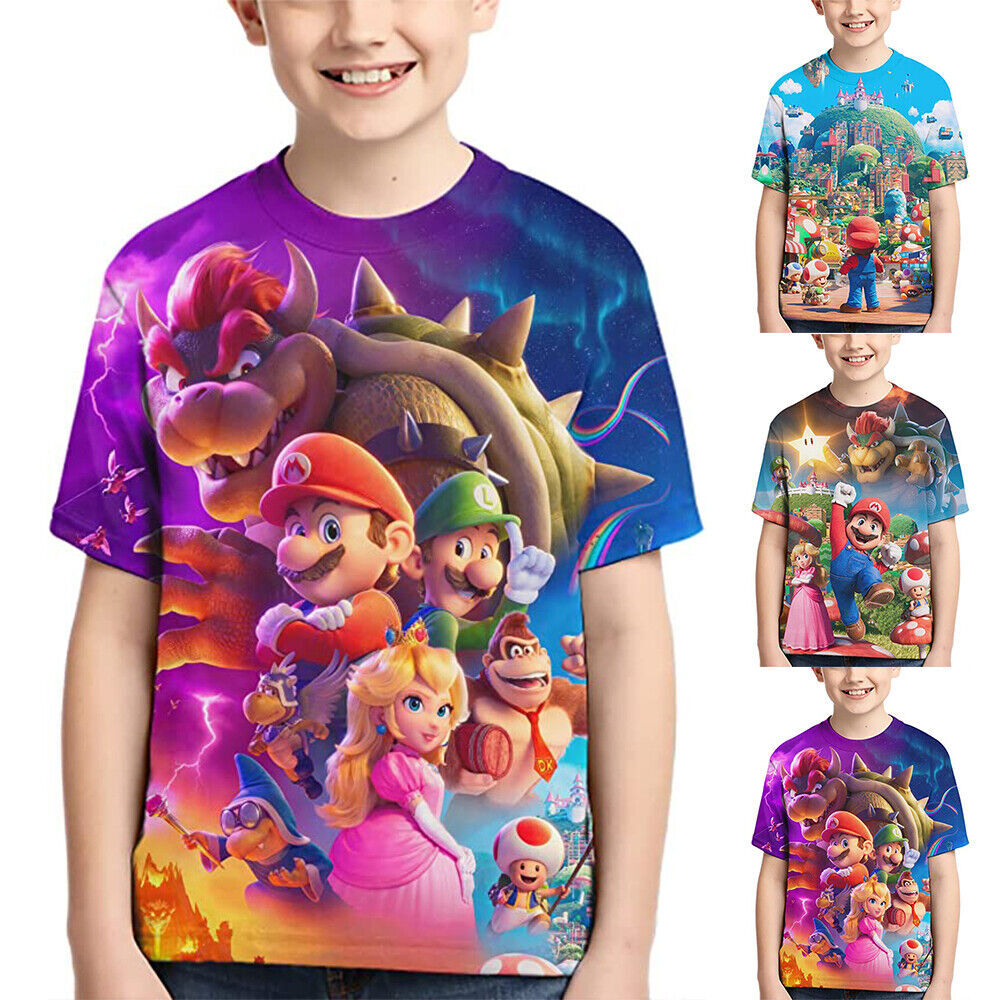 Kids Super Mario Print Casual Short Sleeve T-shirt Boys Girls Top Tee T ...