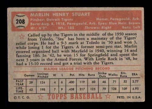 1952 Topps #208 Marlin Stuart VG X2917299 | eBay