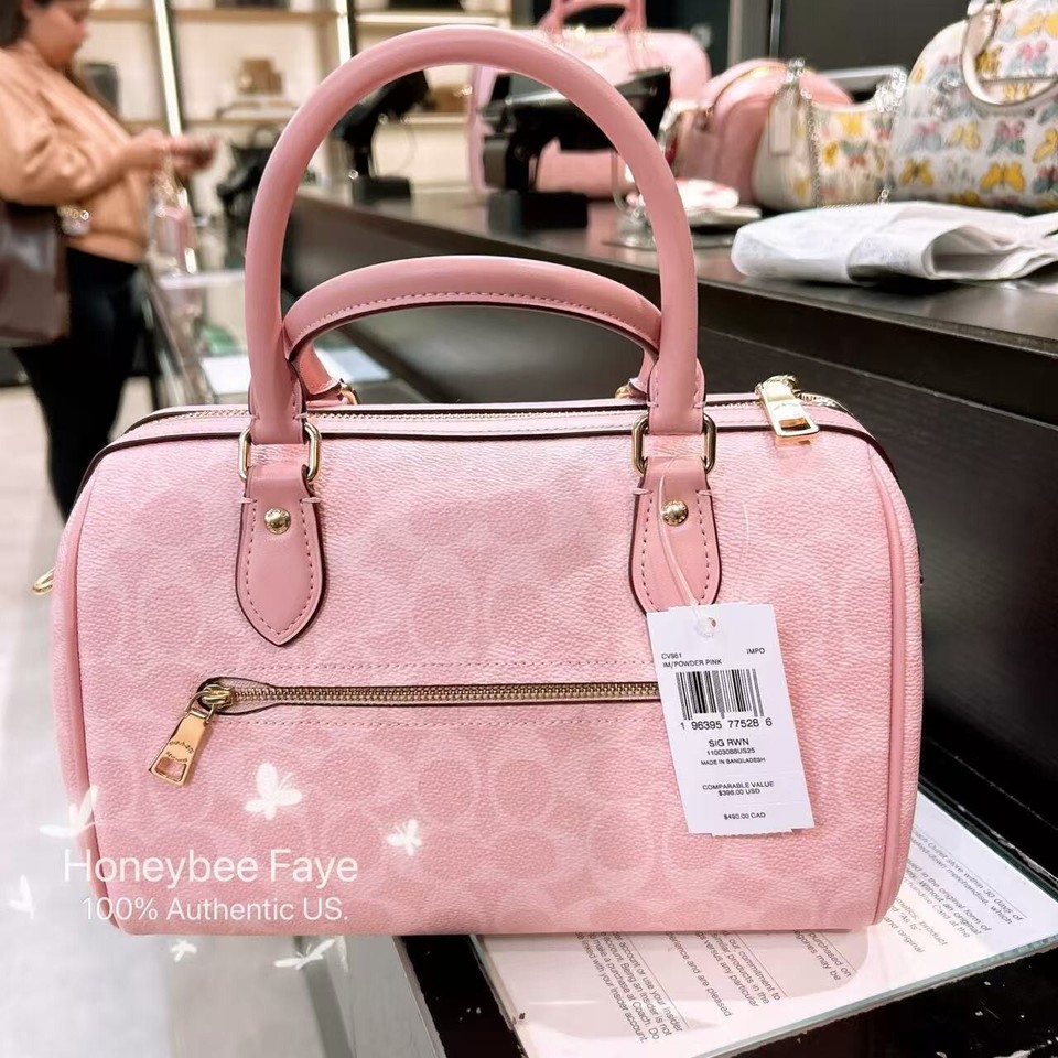 NWT Coach Rowan Satchel Bag In Signature Canvas CV961 POWDER PINK | eBay